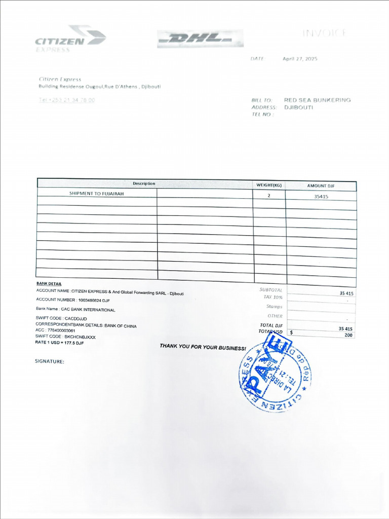 DHL Receipt Document | PDF