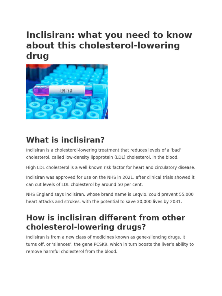 Inclisiran WI Day 1 Assignment | PDF | Statin | Cholesterol
