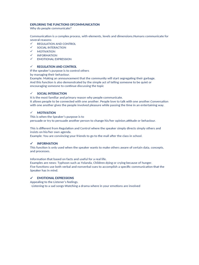 Exploring The Functions Ofcommunication | PDF