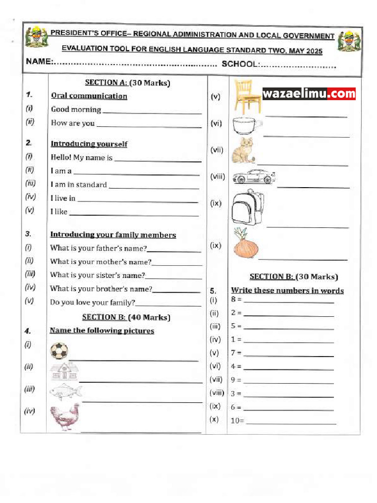 Evaluation Tools For STD Two 2025 | PDF