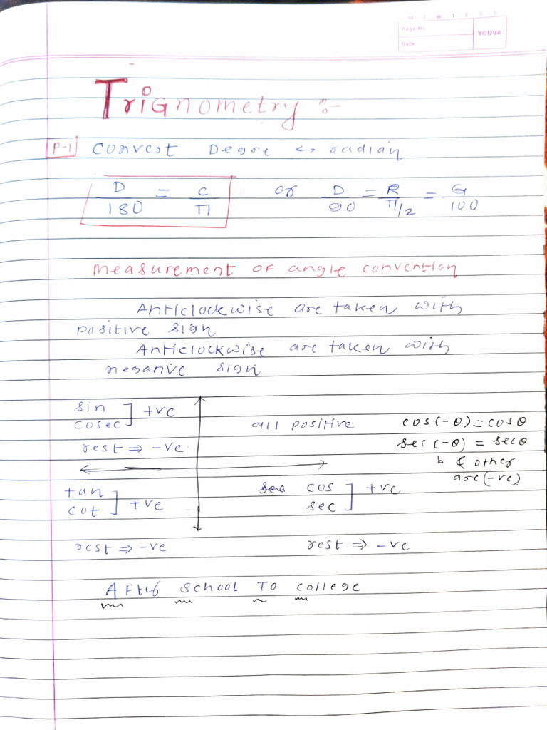 Short Notes - Trigonometry | PDF