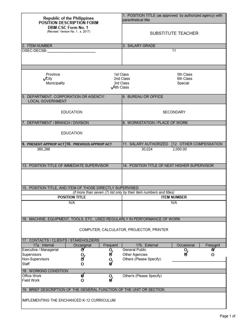 Teacher Position Description Form | PDF | Teachers | Curriculum