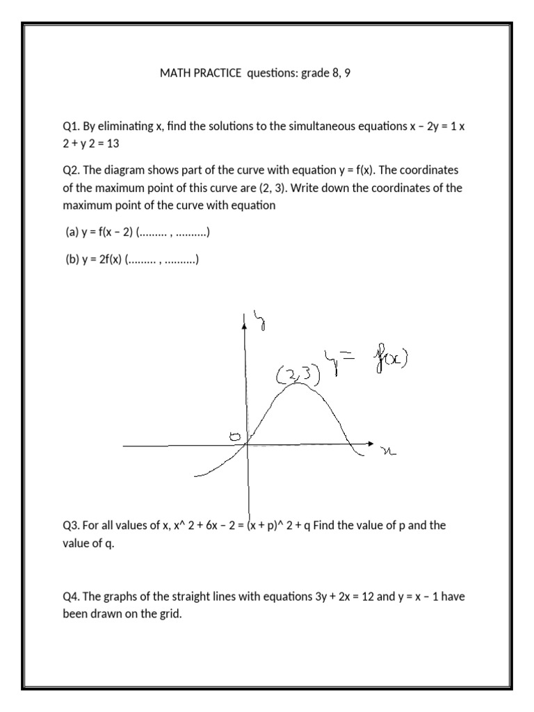 Grade 8, 9 Math Practice Questions | PDF