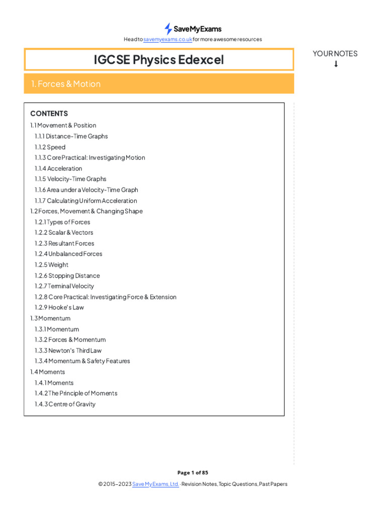 IGCSE Edexcel Physics: Forces & Motion | PDF | Force | Acceleration