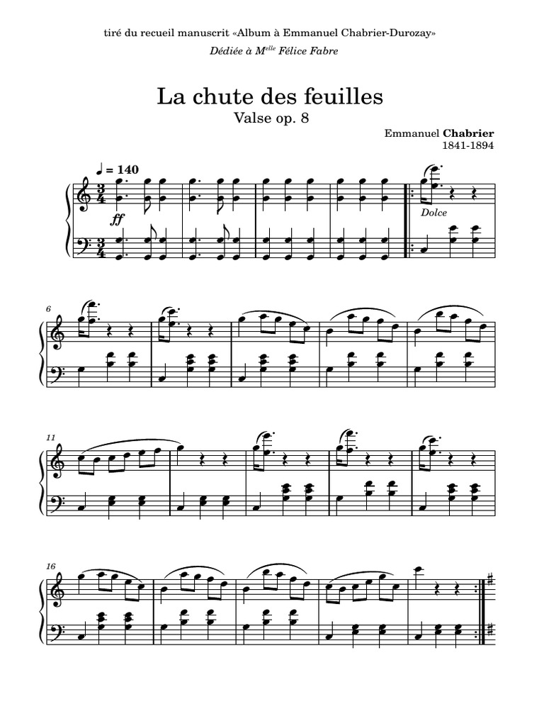 La Chute Des Feuilles Valse Opus 8 Emmanuel Chabrier | PDF
