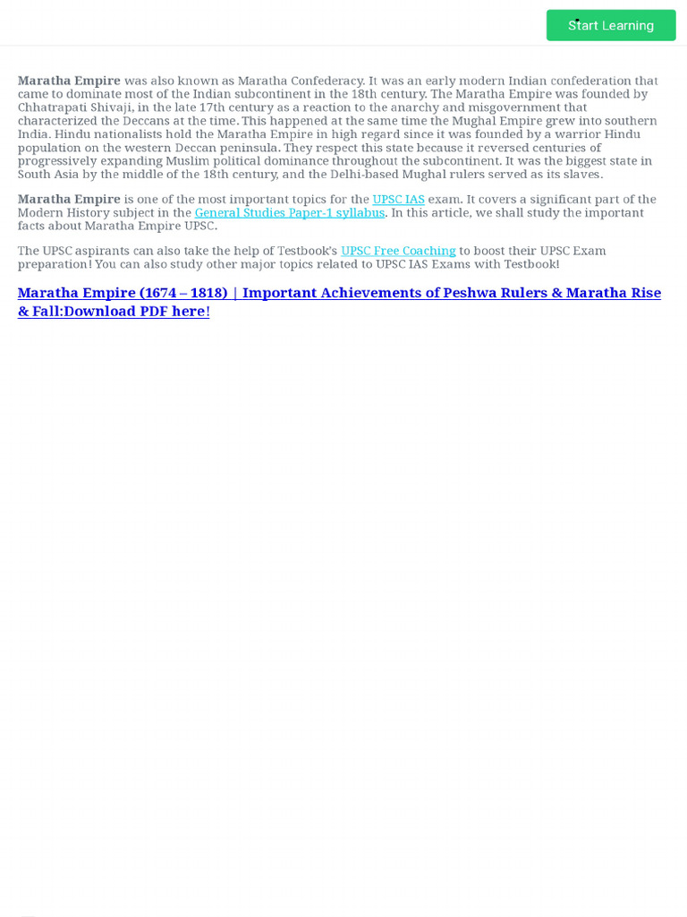 Maratha Empire (1674-1818) - Maratha Conflits & Their Rise & Fall | PDF