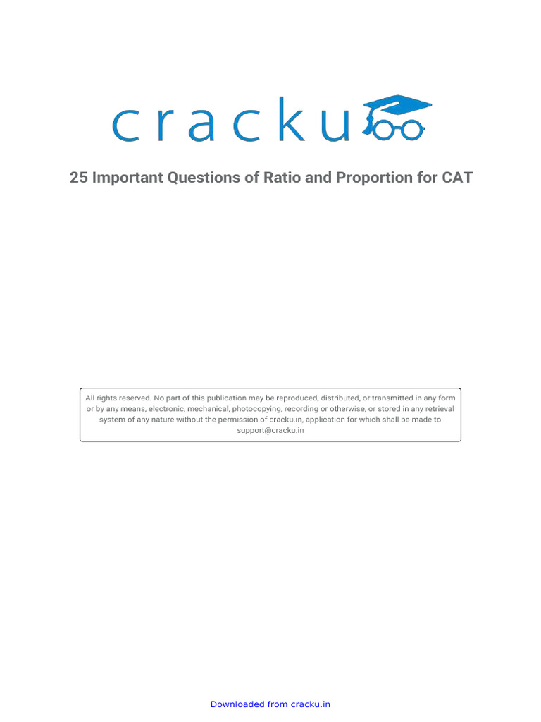 25 Important Questions of Ratio and Proportion For CAT | PDF | Ratio | Mixture
