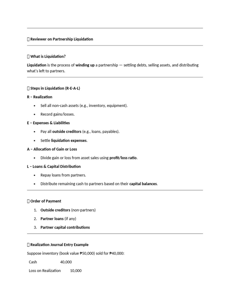 Reviewer On Partnership Liquidation | PDF