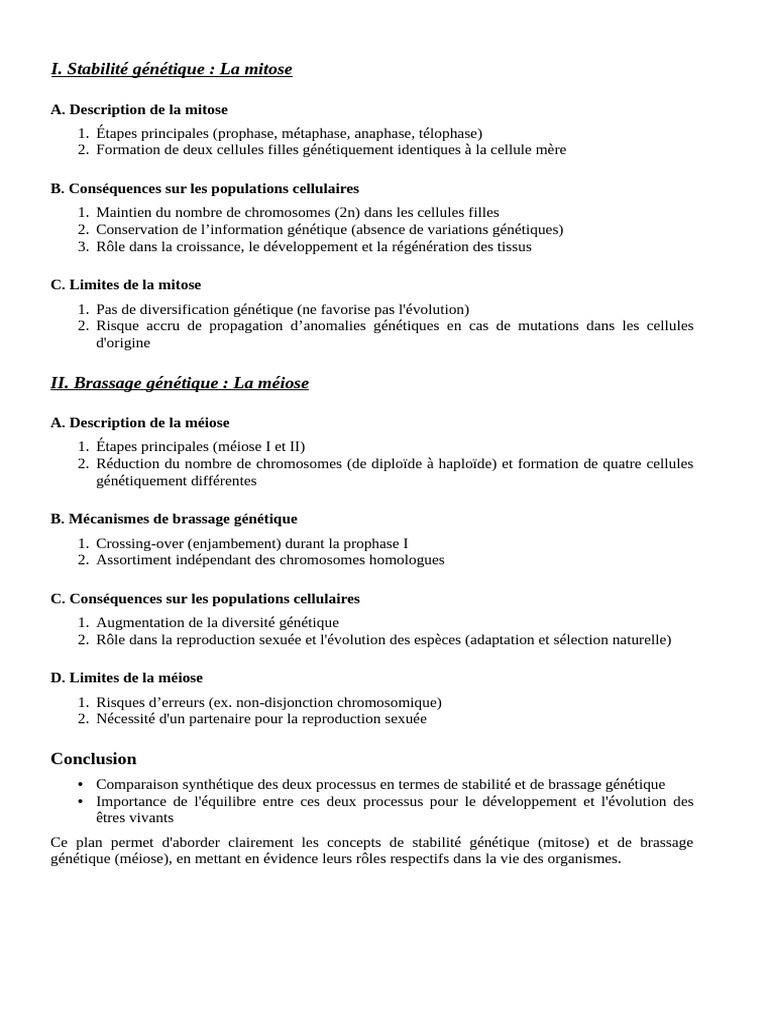 Mitose vs Méiose : Stabilité et Diversité | PDF