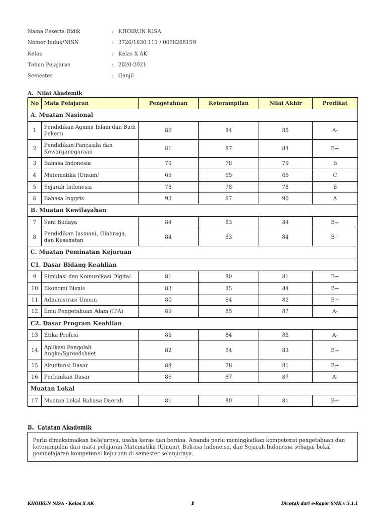 KHOIRUN NISA - Kelas X AK-NILAI | PDF