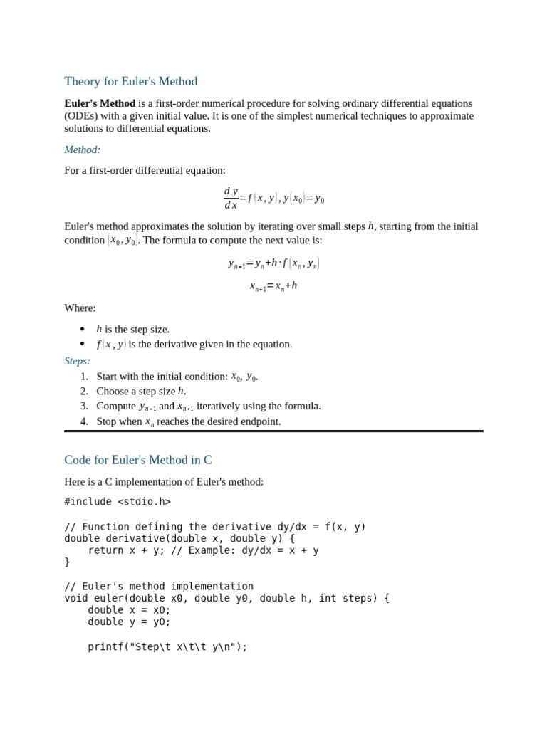 Theory For Euler | PDF | Ordinary Differential Equation | Equations