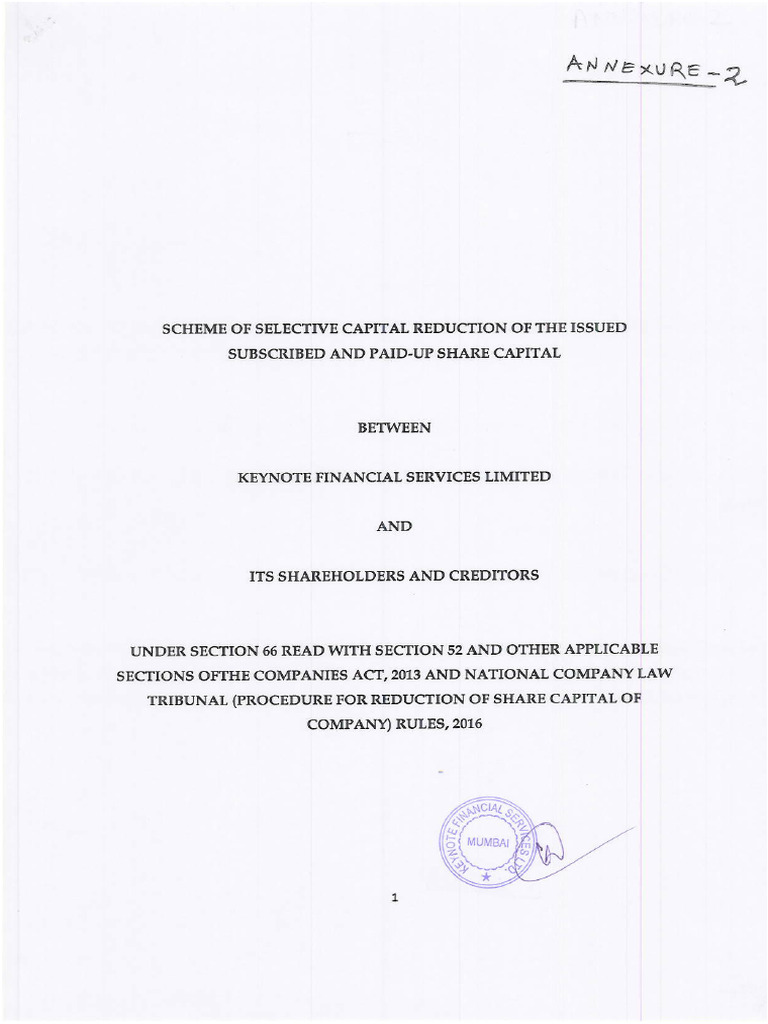 Scheme of Selective Reduction of Share Capital | PDF