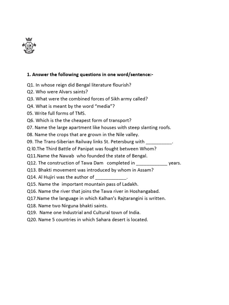 Class 7 SST Integrated Sheet | PDF