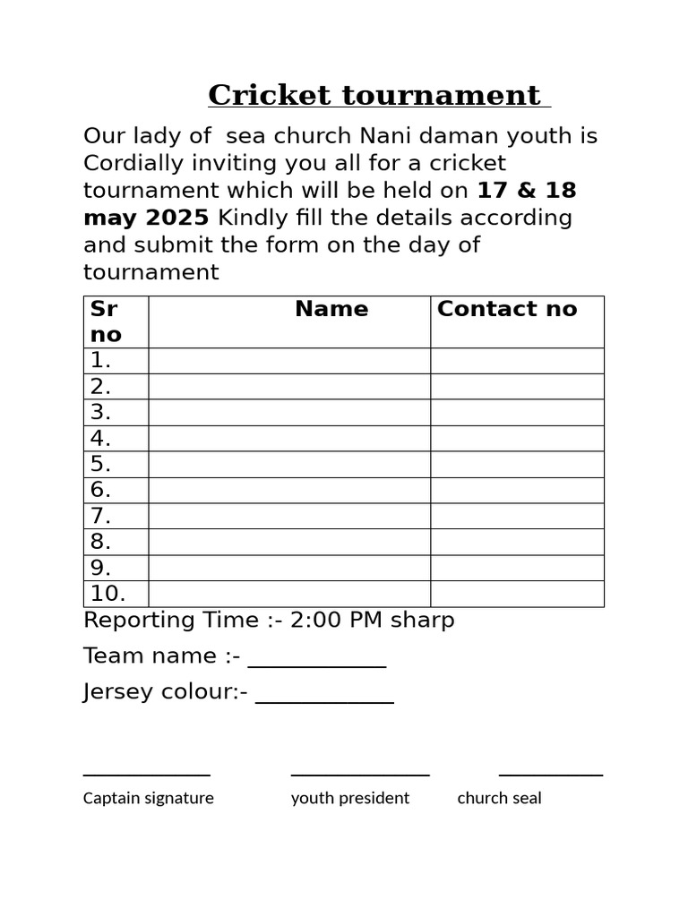 Tournament Form | PDF