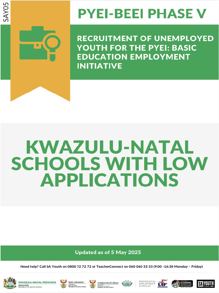 Pyei Beei Phase V KZN Schools With Low Applications | PDF