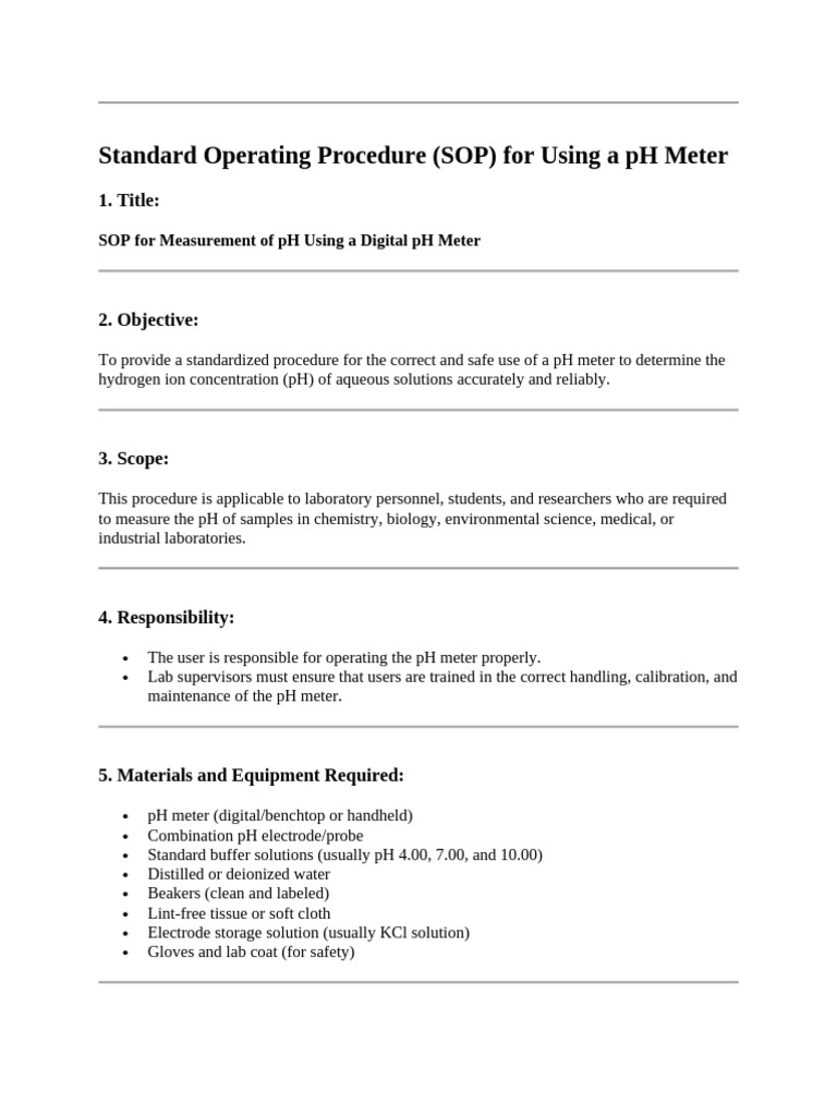 Sop of PH Meter | PDF | Ph | Physical Chemistry