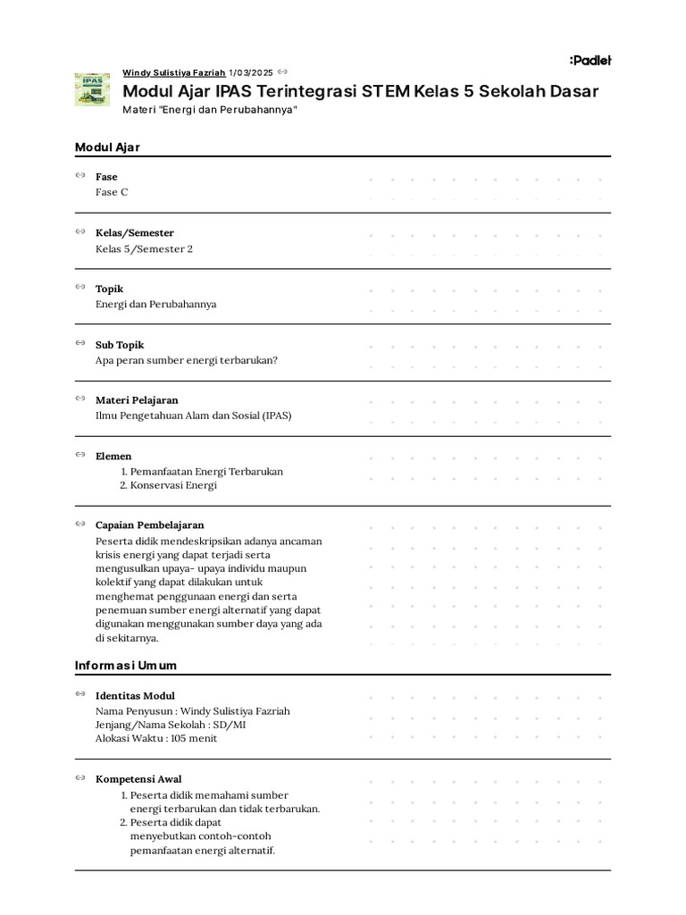 Modul Ajar IPAS Terintegrasi STEM Kelas 5 Sekolah Dasar | PDF