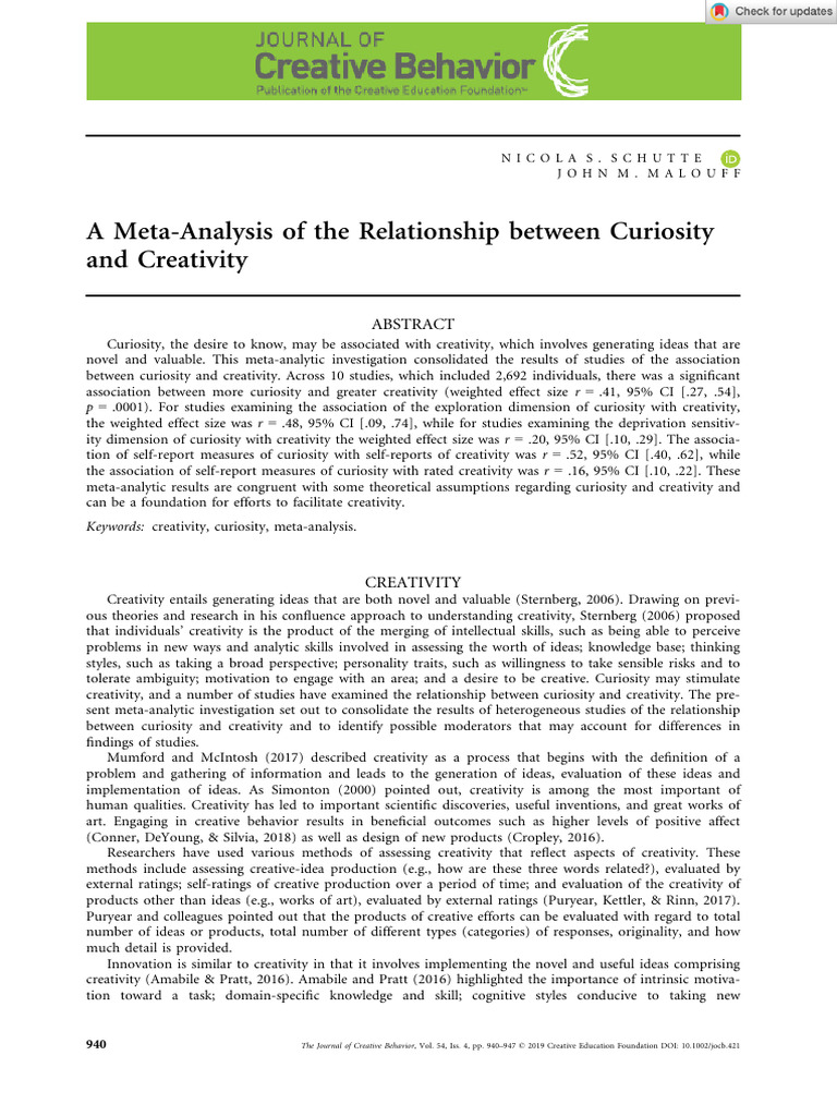 Journal of Creative Behavior - 2019 - Schutte - A Meta Analysis of The ...