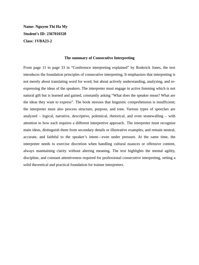 Summary of Consecutive Interpreting | PDF