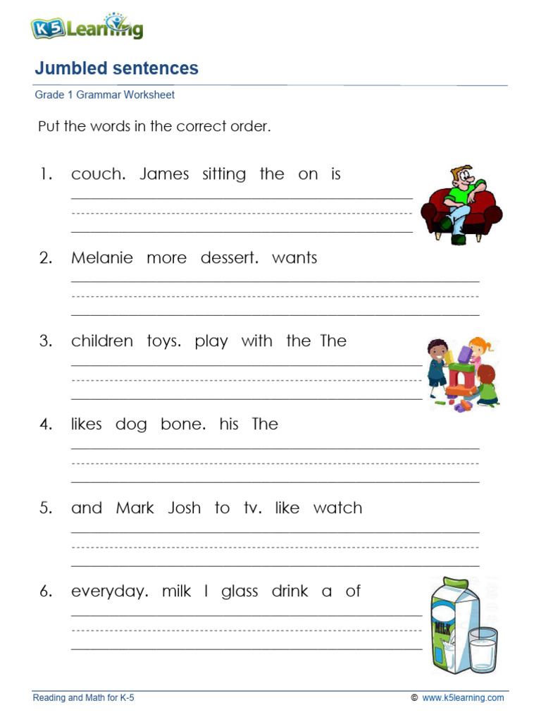Grade 1 Jumbled Sentences Worksheet | PDF