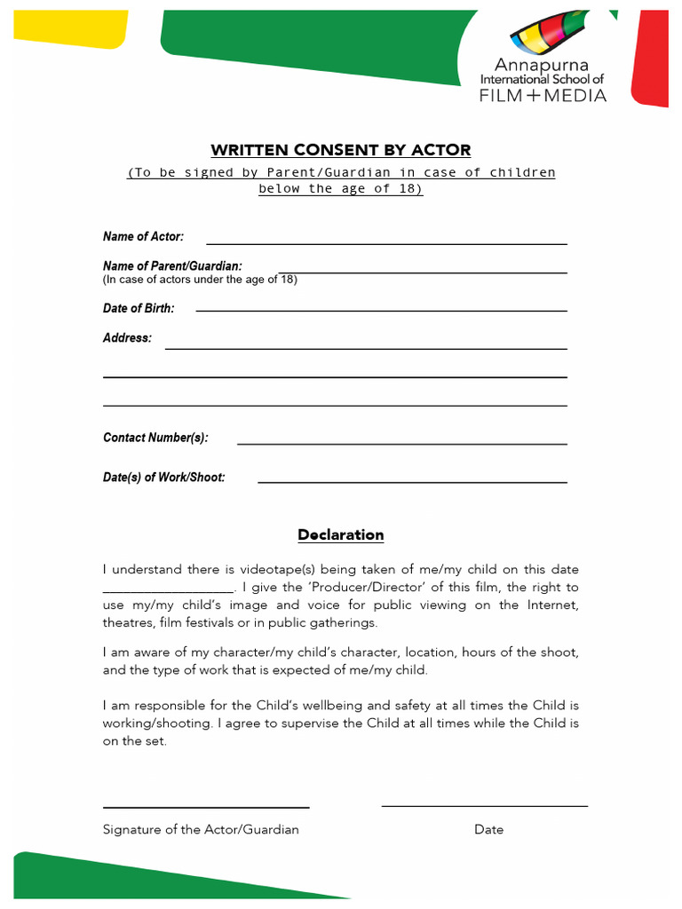 Actor Consent Form - 1 | PDF