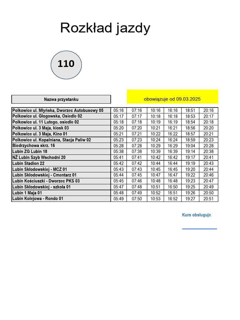 Rozklad 110 Roboczy 09 03 2025b | PDF