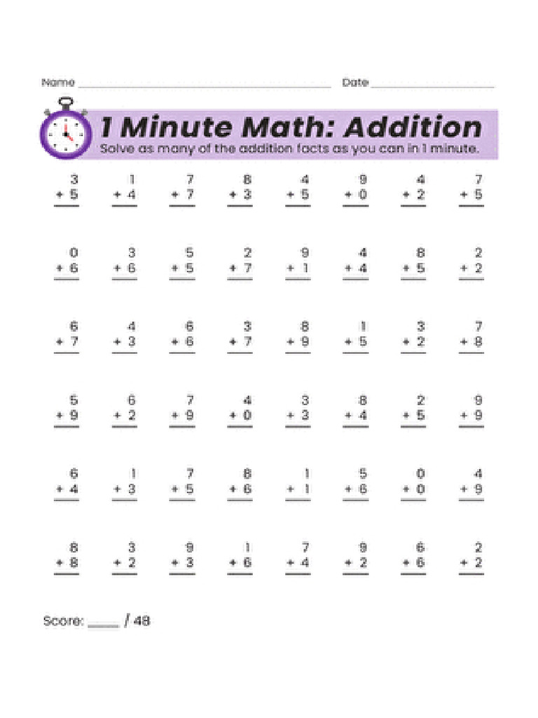 1 Minute Math Addition 2025-05-14 1 | PDF