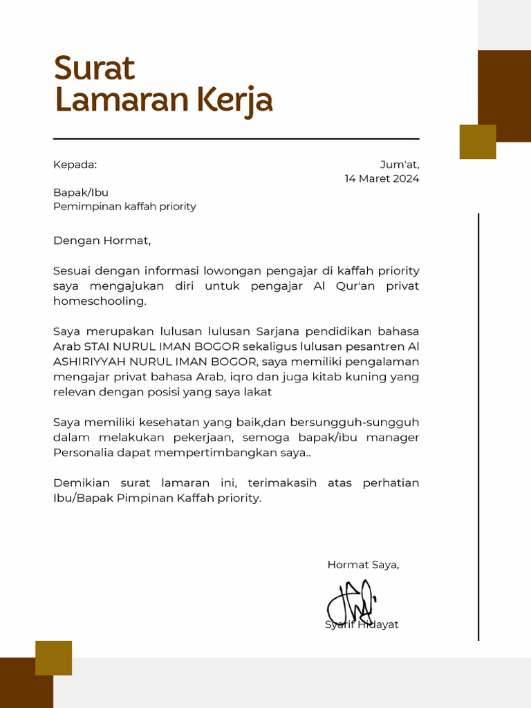 Cokelat Minimalis Surat Lamaran Kerja Akuntansi - 20250314 - 202034 - 0000 | PDF