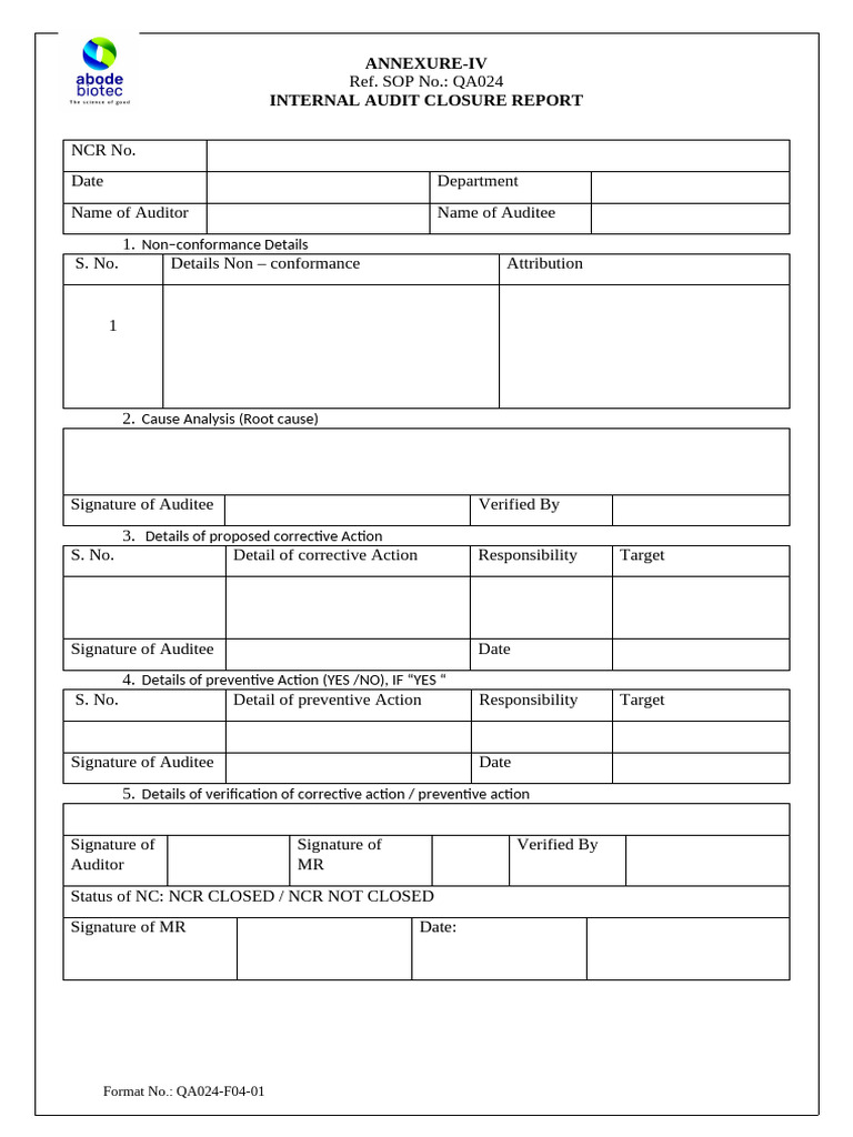 Annexure IV Closure Report | PDF