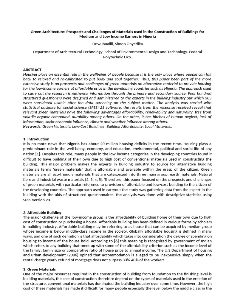 Green Architecture Prospects and Challenges of Materials Used in The ...