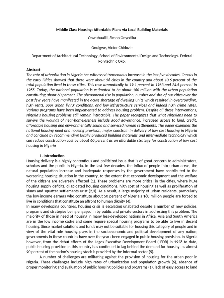 Middle Class Housing Affordable Plans Via Local Building Materials ...