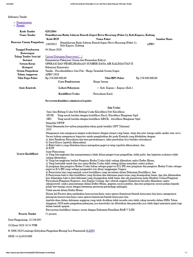 LPSE Kementerian Pekerjaan Umum Dan Perumahan Rakyat - Informasi Tender | PDF