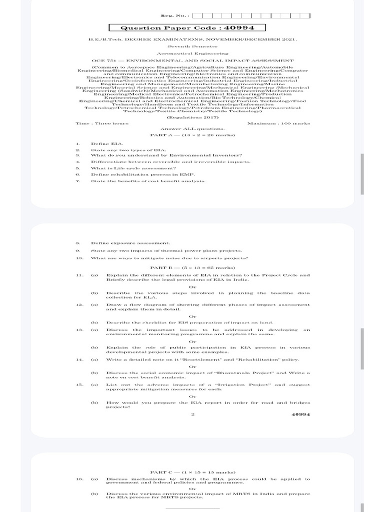 Oce351 ESIA Question Bank | PDF