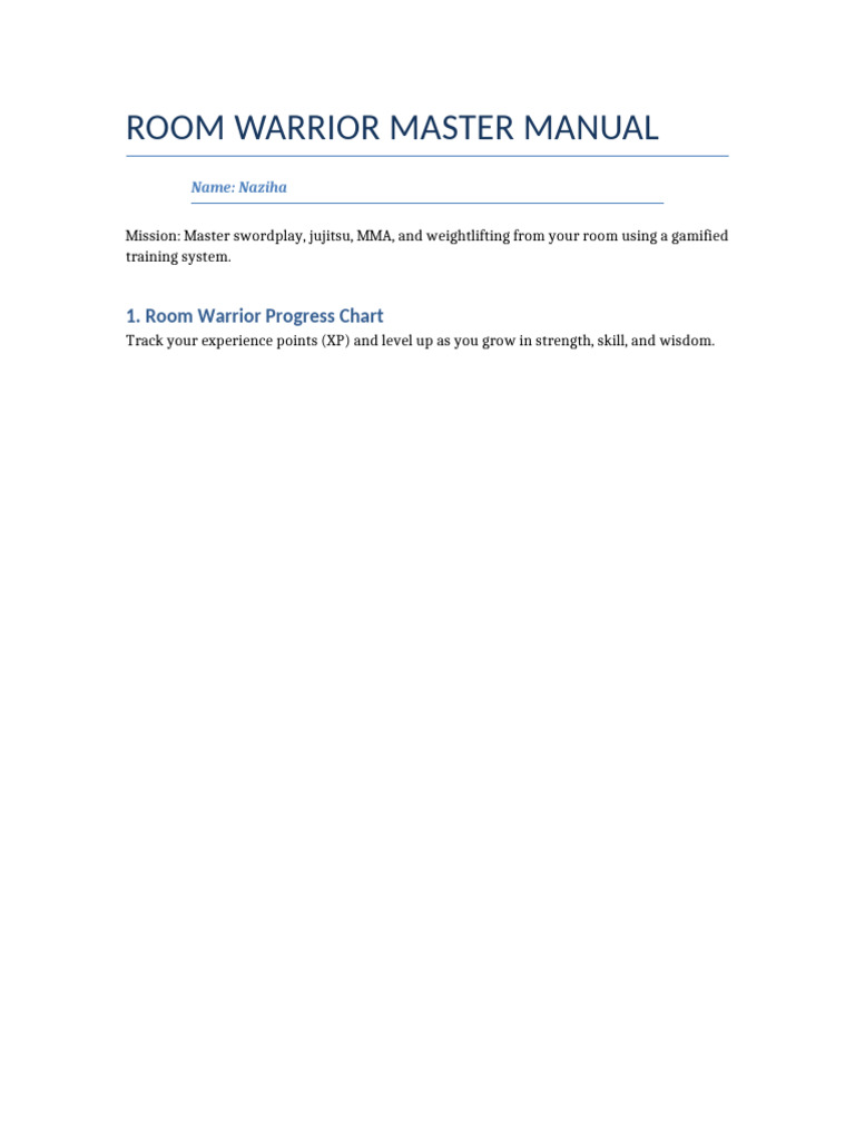 Room Warrior Training Manual | PDF | Individual Sports