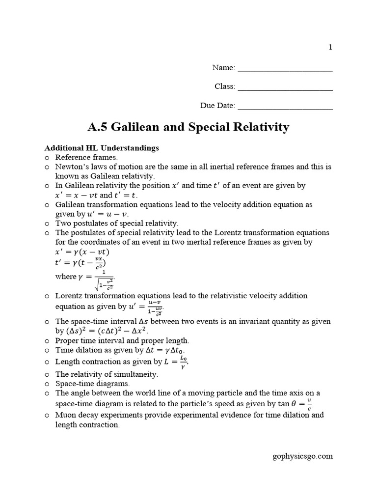 A.5 Galilean and Special Relativity Version 2 | PDF | Special Relativity | Spacetime