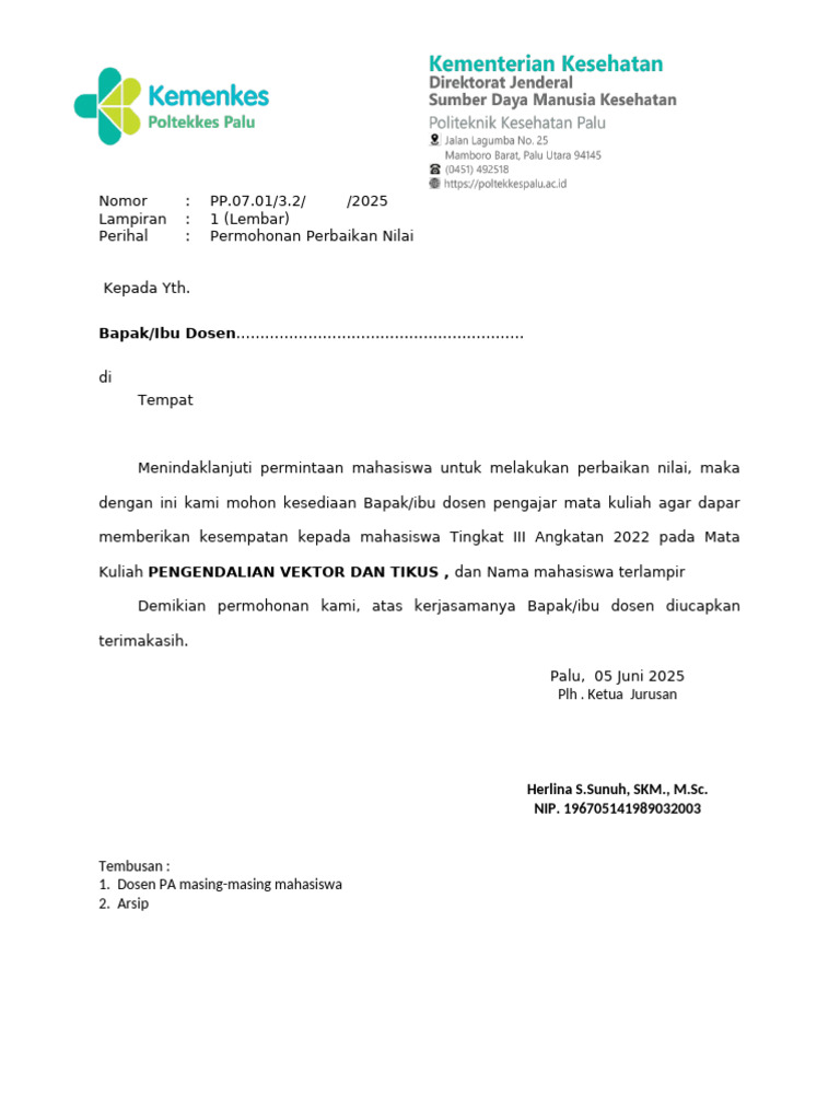 Surat Perbaikan Nilai 2025 | PDF