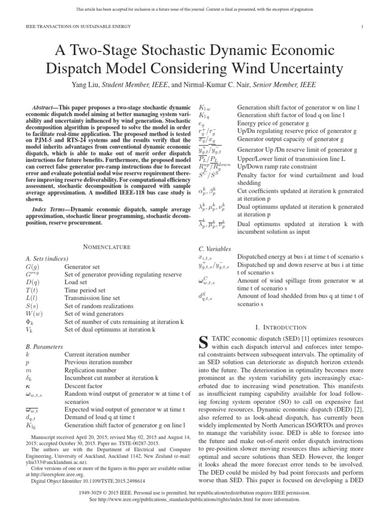 A Two-Stage Stochastic Dynamic Economic Dispatch Model Considering Wind Uncertainty | PDF ...