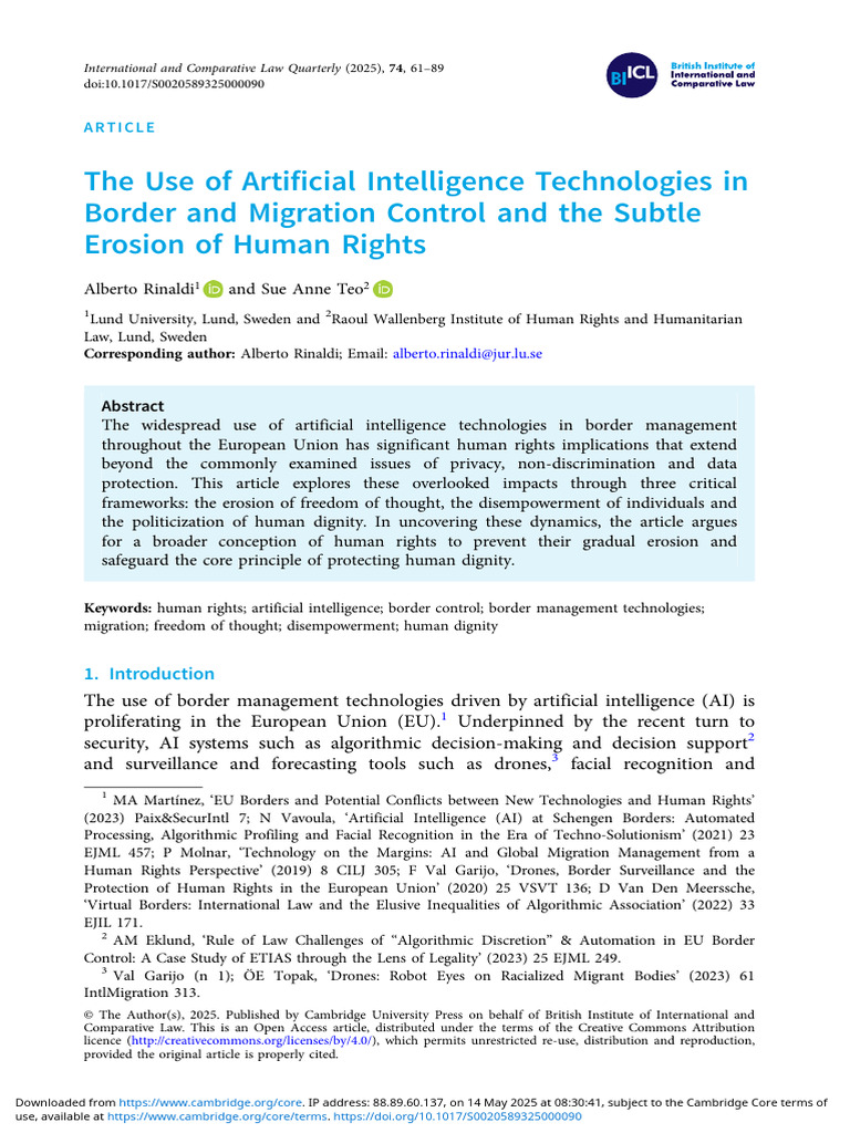 The Use of Artificial Intelligence Technologies in Border and Migration ...