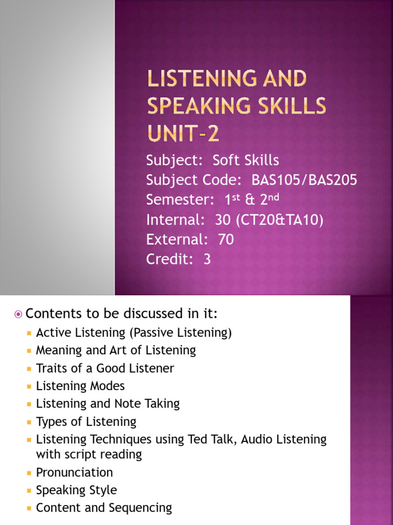 Unit-2 (Listening and Speaking Skills) | PDF | Empathy | Cognitive Science