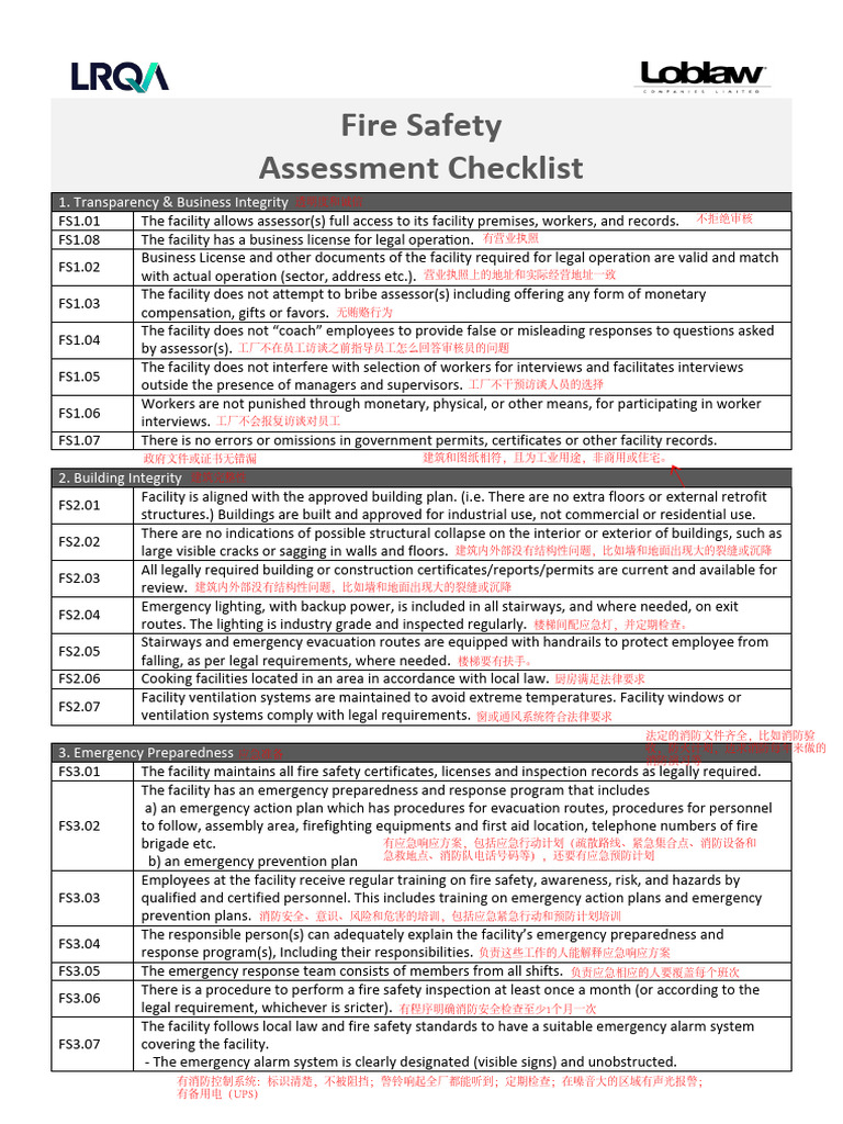 Fire Safety Assessment Checklist | PDF | Firefighting | Fires