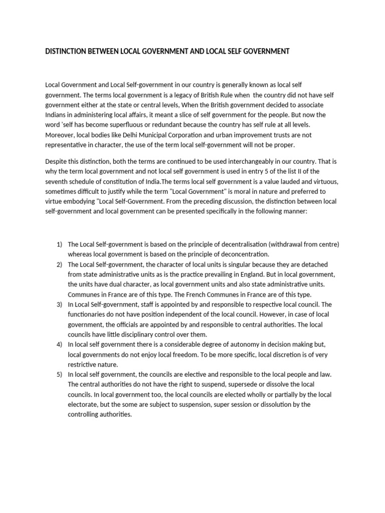 Difference Between Local Government & Self-Government | PDF | Justice ...