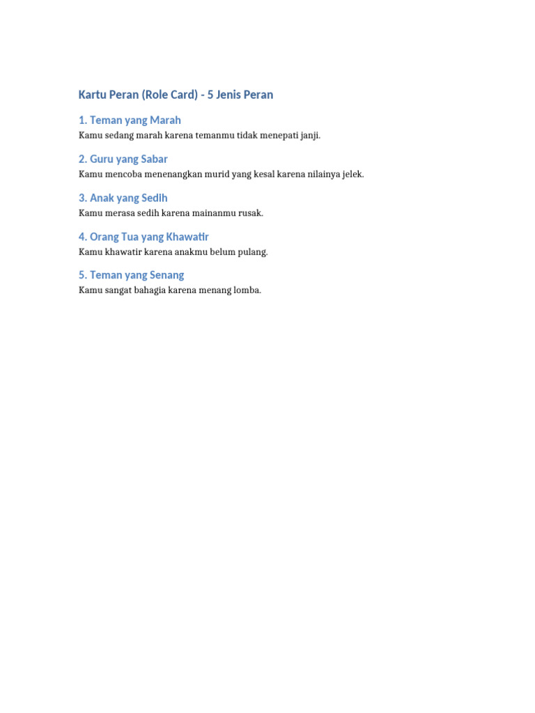 Kartu Peran 5 Jenis | PDF