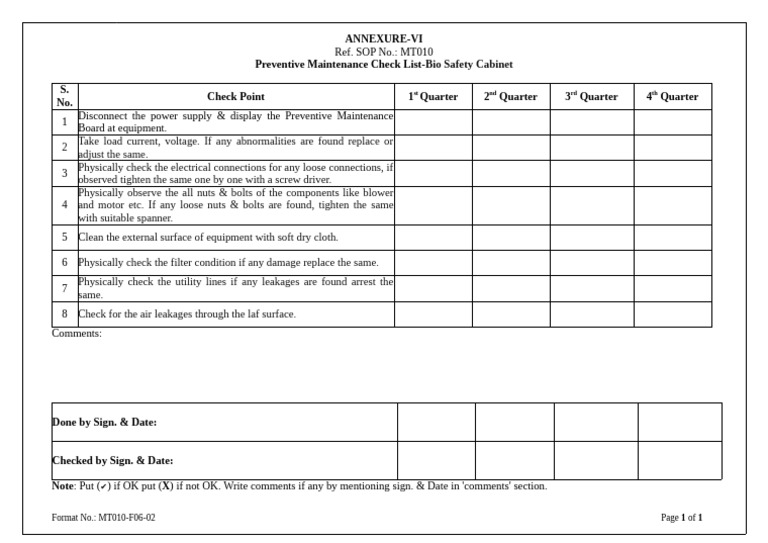 6 Bio Safety Cabinet Check List - VI | PDF