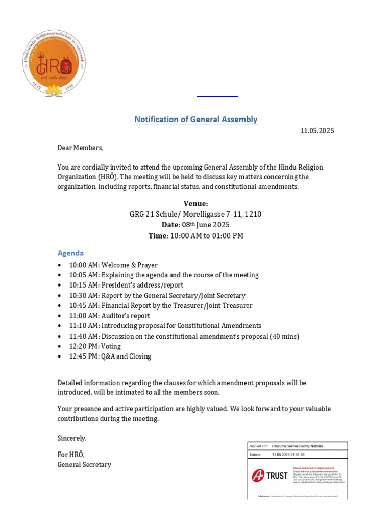 HRÖ General Assembly Notification | PDF