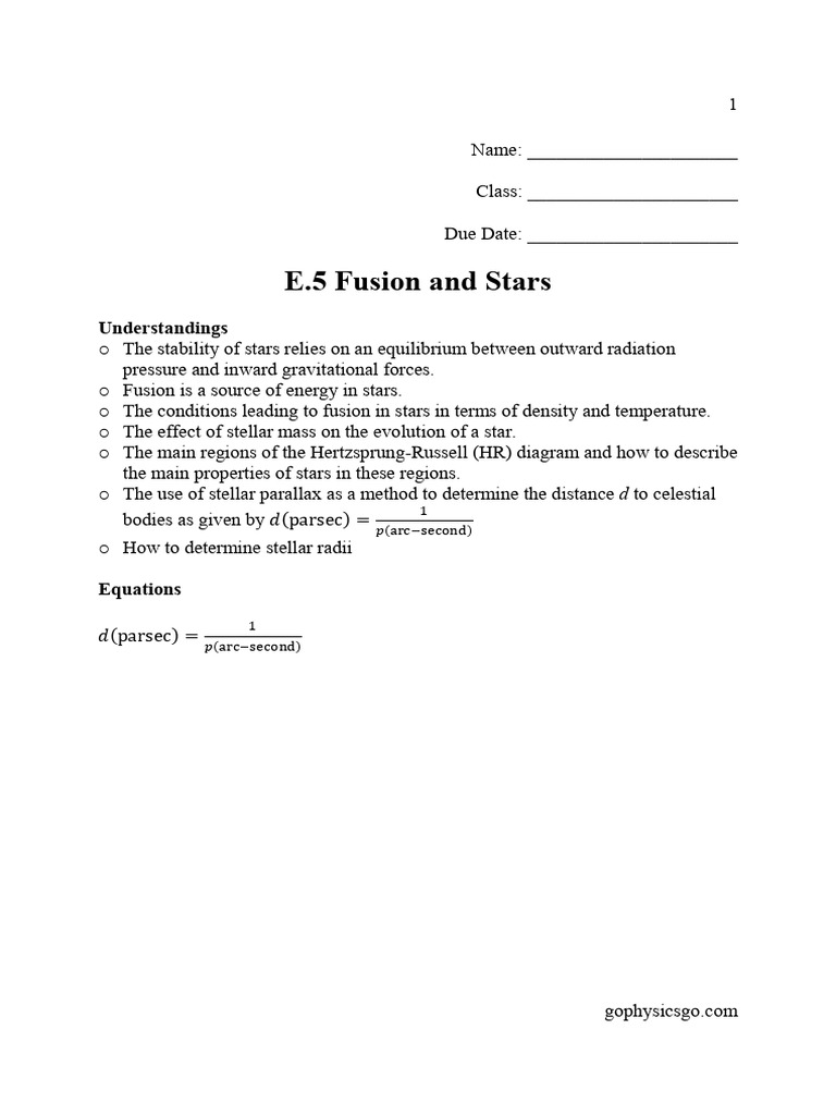 E.5 Fusion and Stars Version 2 | PDF | Stars | Stellar Astronomy