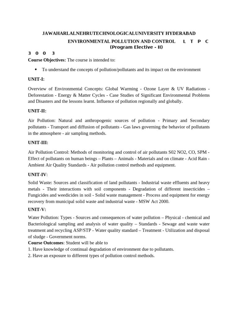 Environmental Pollution Control Course | PDF