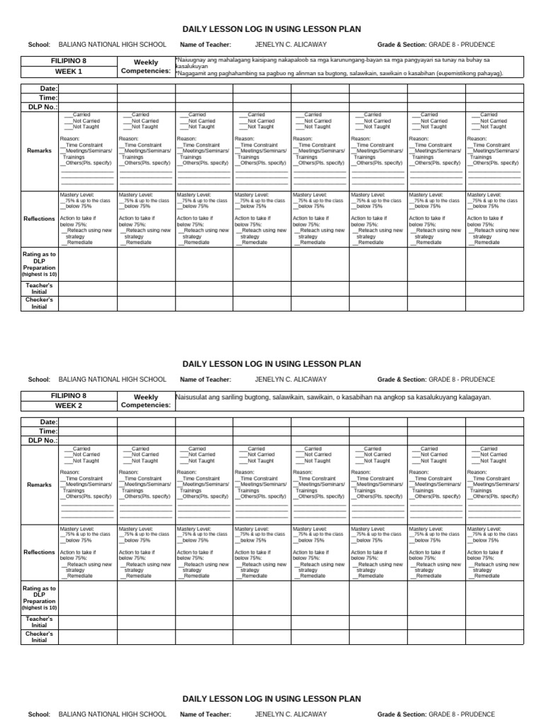 Filipino 7 DAILY LESSON LOG IN FILIPINO Filipino 7 DAILY LESSON LOG IN ...