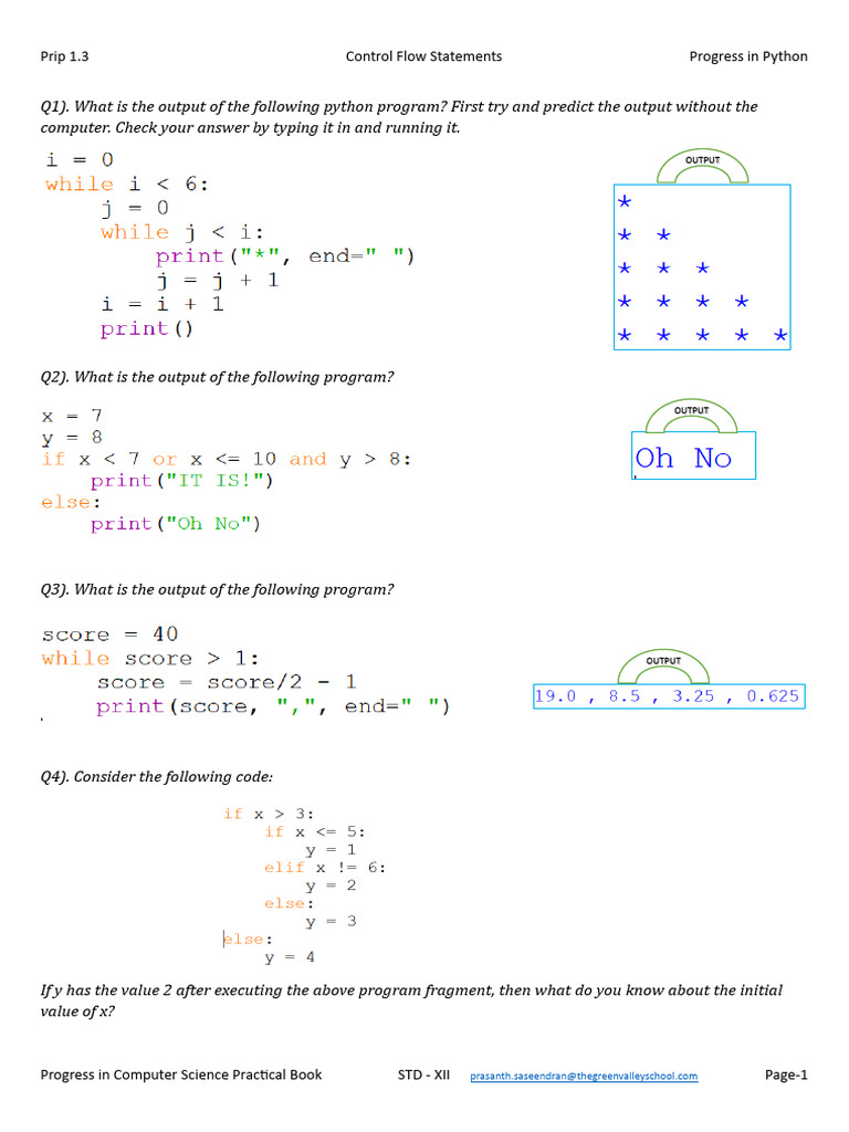 Practical Book - STD-12th - Chapter -1 Python Revision Tour-1.3 | PDF | Control Flow | Computer ...