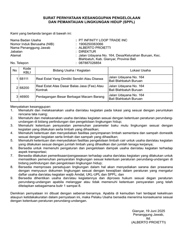 SPPL Infinity Loop Trade Inc | PDF