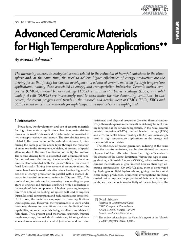 Advanced Ceramics for High Temp Use | PDF | Materials | Physical Sciences